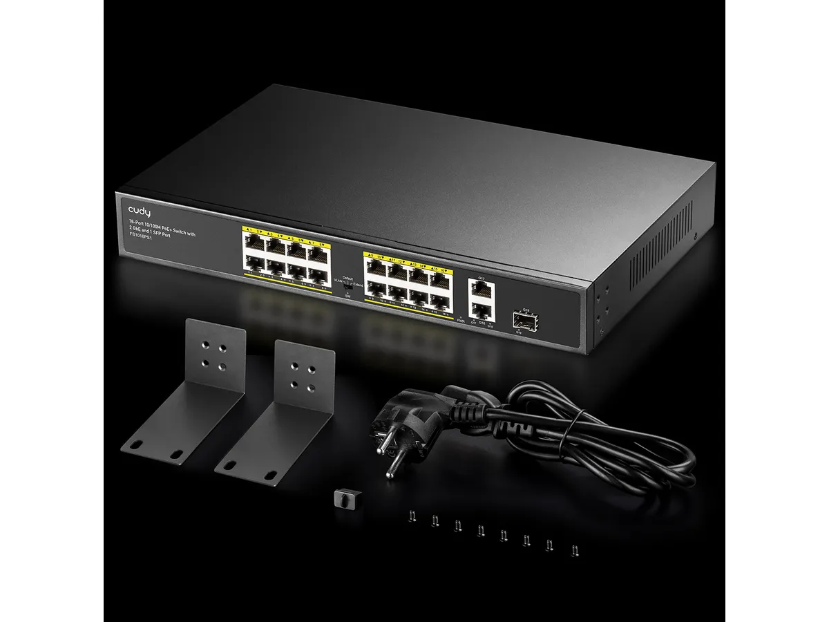 Cudy 16-Port 10/100M PoE+ Switch with 2GbE and 1 SFP Port | FS1018PS1 ...